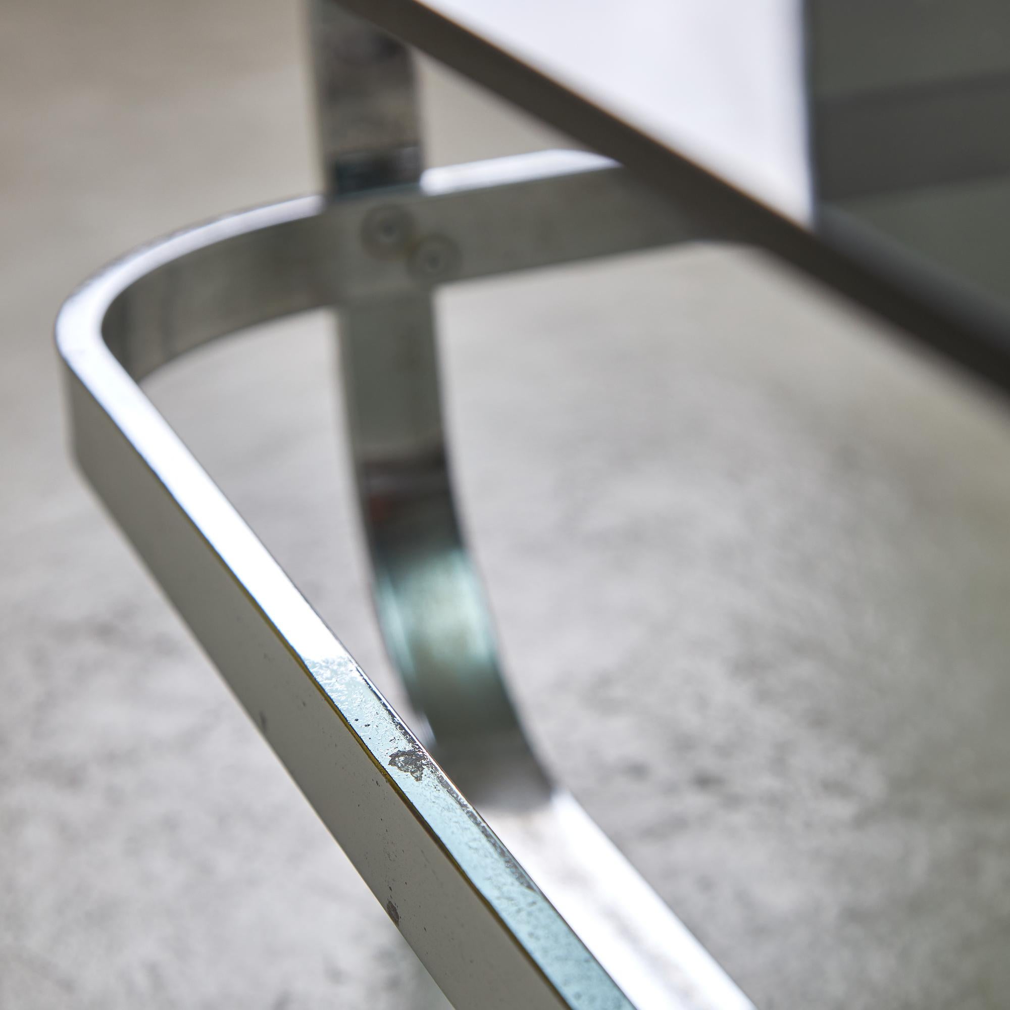 Flat, Rounded Bar-shaped Coffee Table on Chrome Base with Two Smoked ...