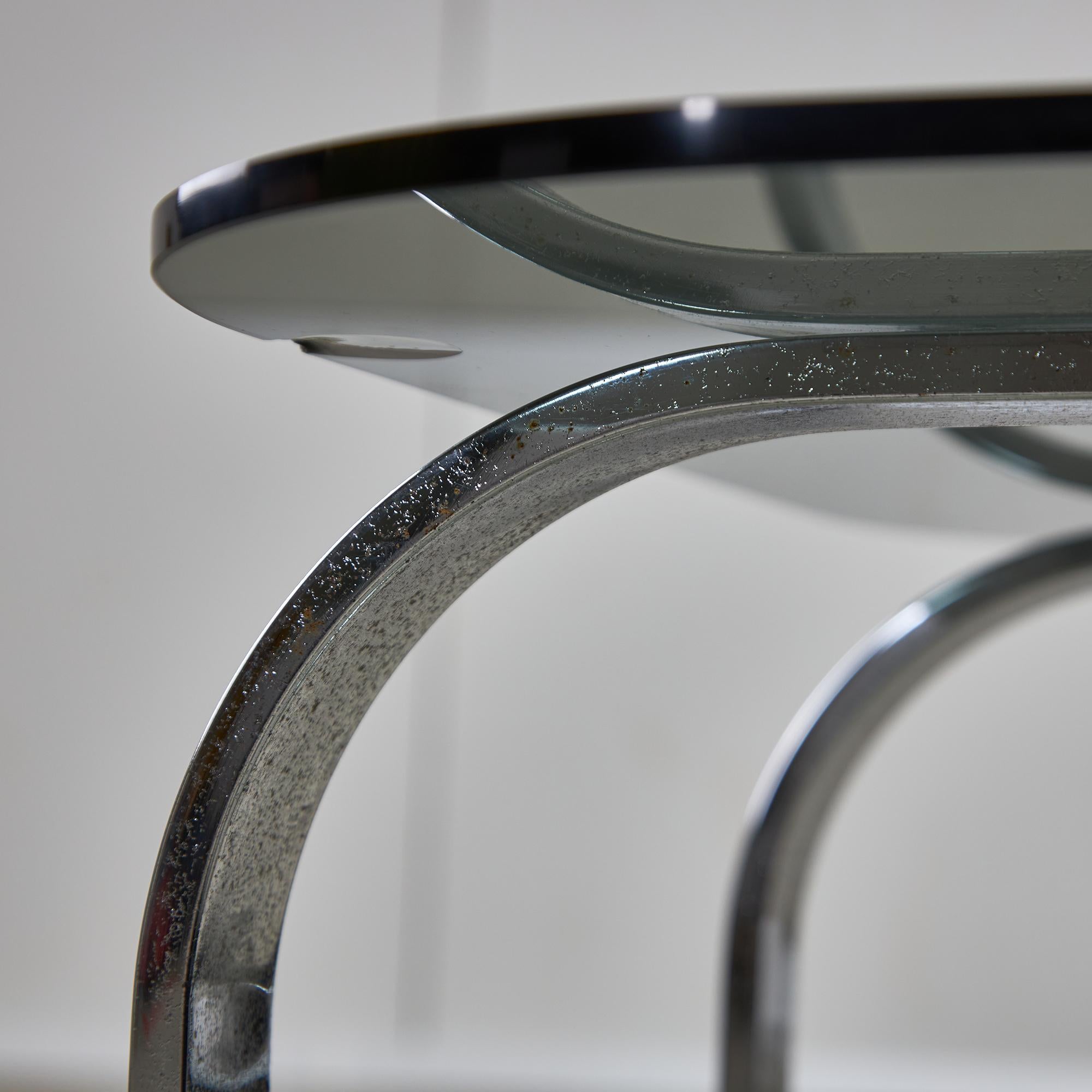 Flat, Rounded Bar-shaped Coffee Table on Chrome Base with Two Smoked ...