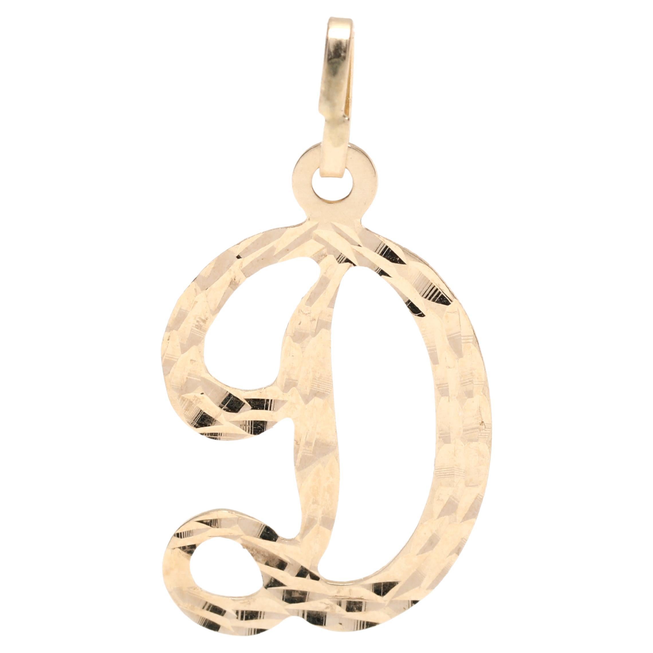 Flat Script D Initial Charm, 14k Yellow Gold, Vintage D Initial For ...