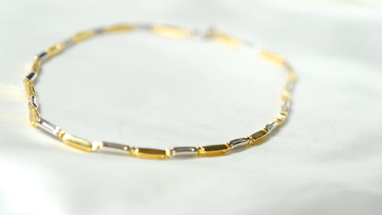 Flat T Chain Necklace, 18k Gold/White Gold For Sale at 1stDibs