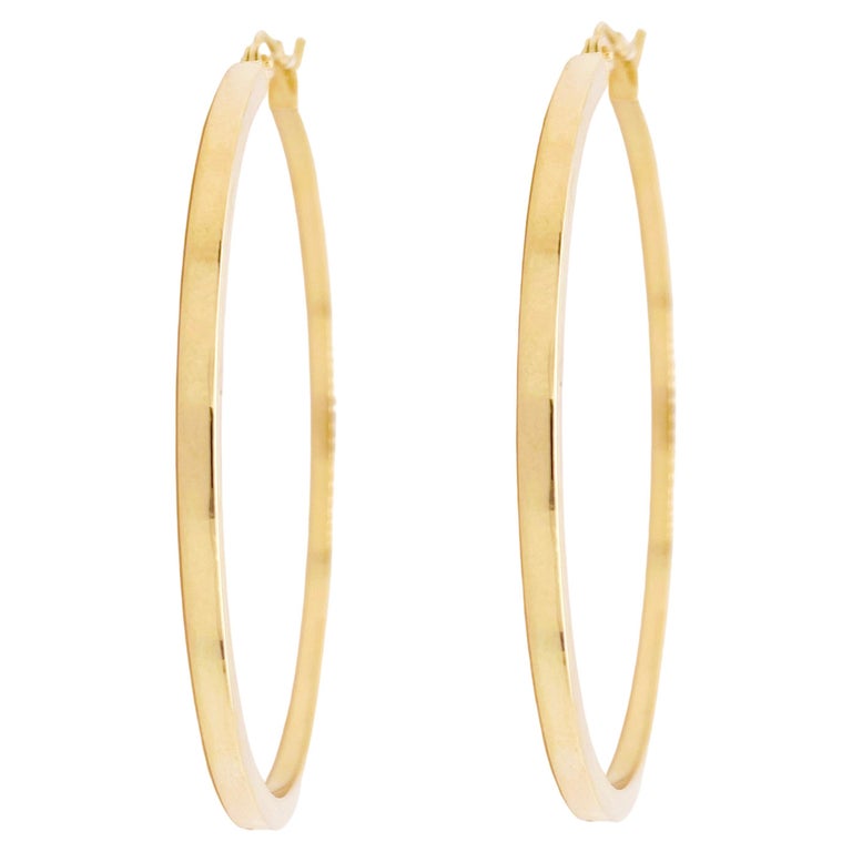 Flat Tube Hoop Earrings, Flat Squared Hoops, 14K Yellow Gold High ...