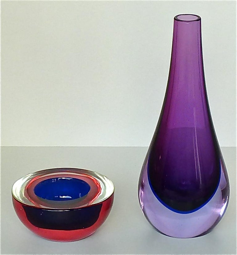 Flavio Poli Seguso Vase and Bowl Purple Pink Blue Murano Art Glass ...