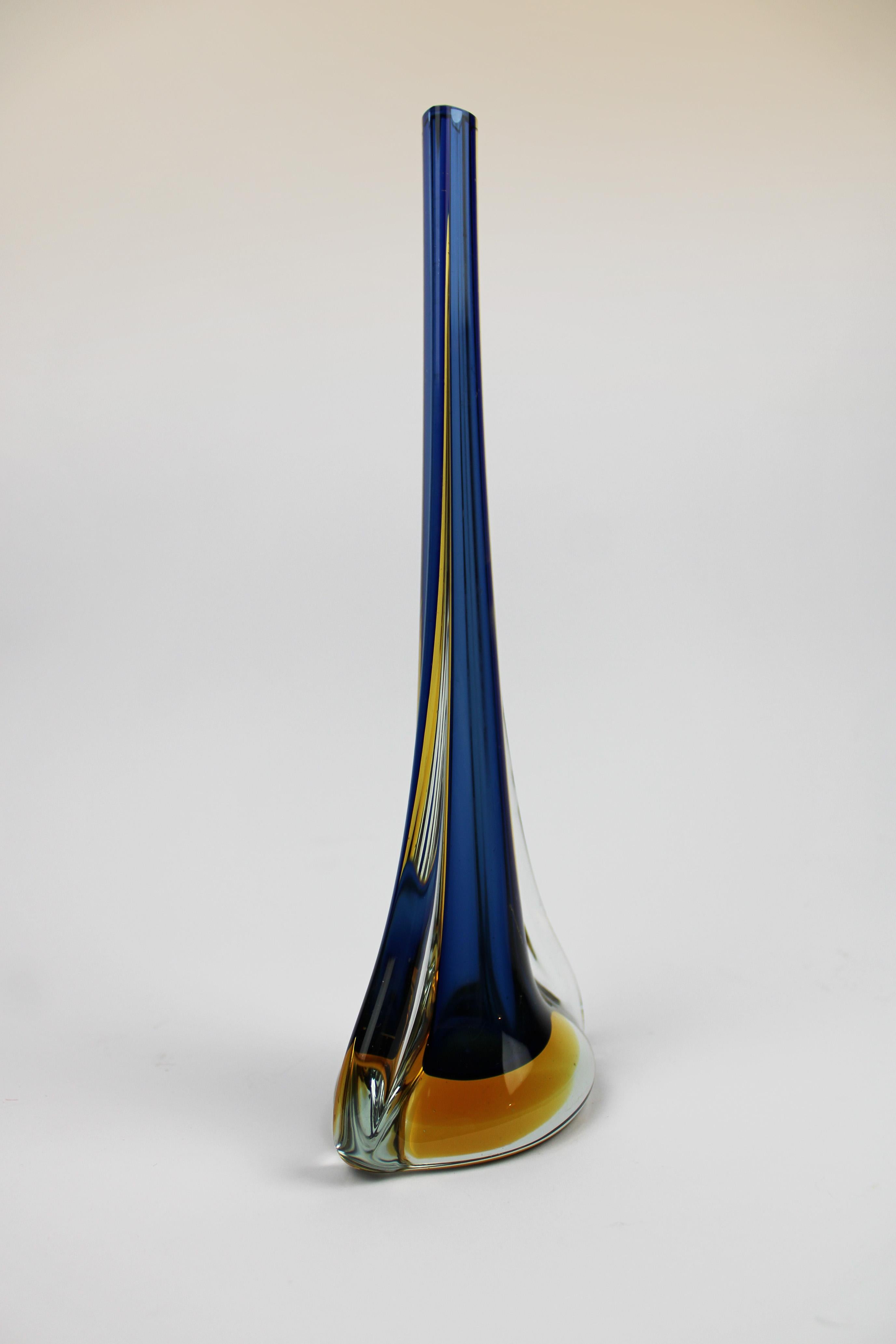 Flavio Poli Vase Murano Seguso Yellow Blue Glass Italy 1970's For Sale ...