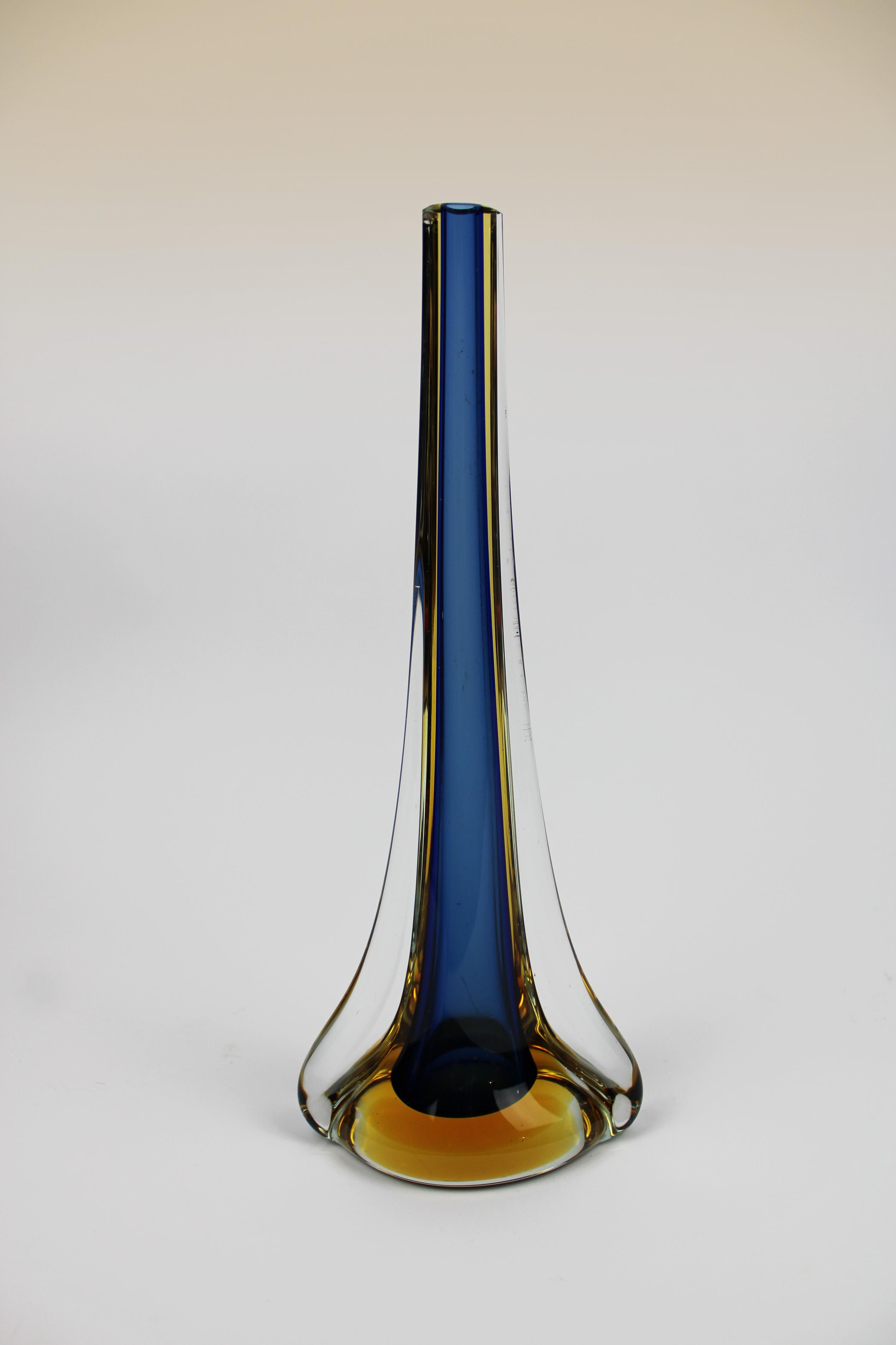 Flavio Poli Vase Murano Seguso Yellow Blue Glass Italy 1970's For Sale ...