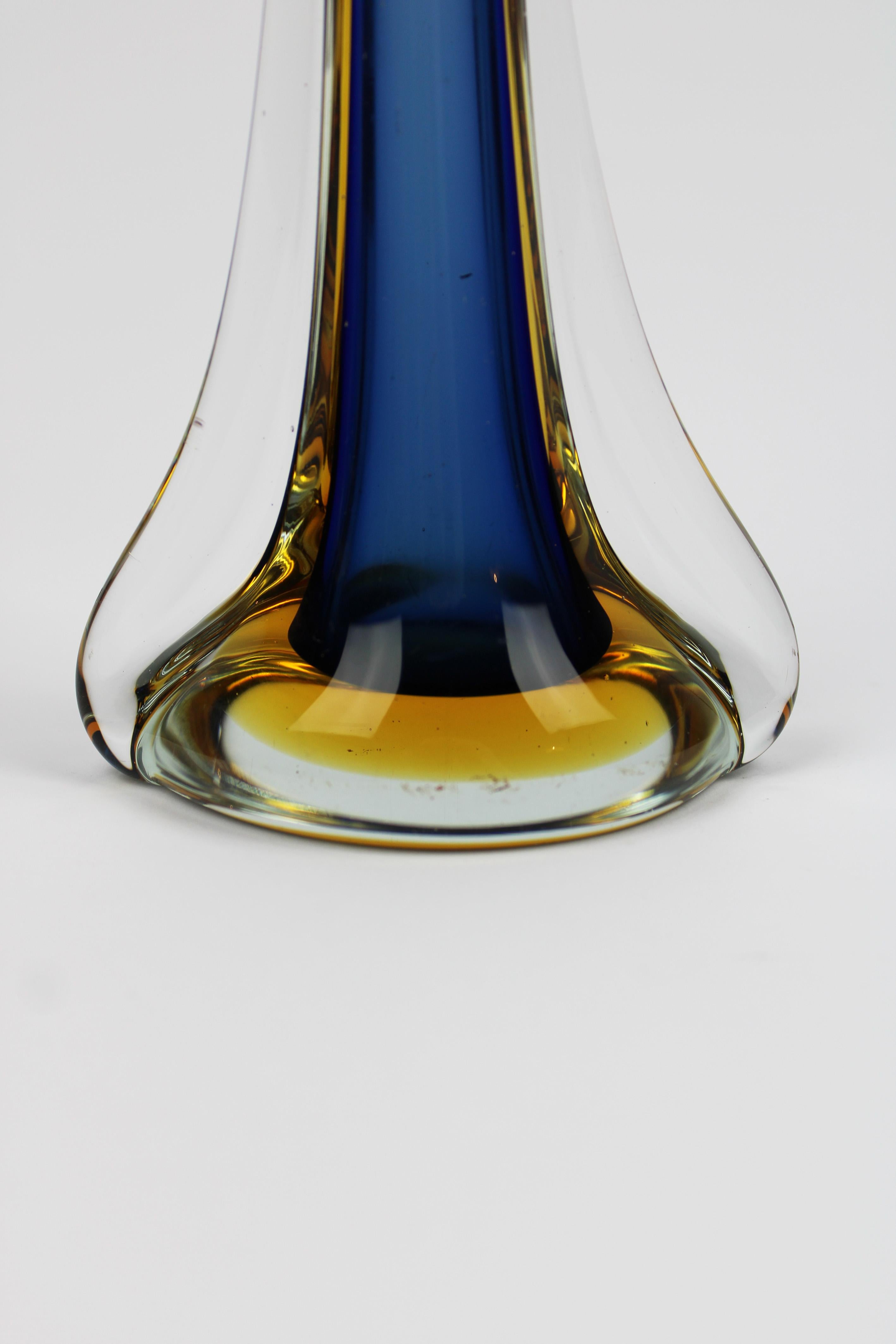 Flavio Poli Vase Murano Seguso Yellow Blue Glass Italy 1970's For Sale ...