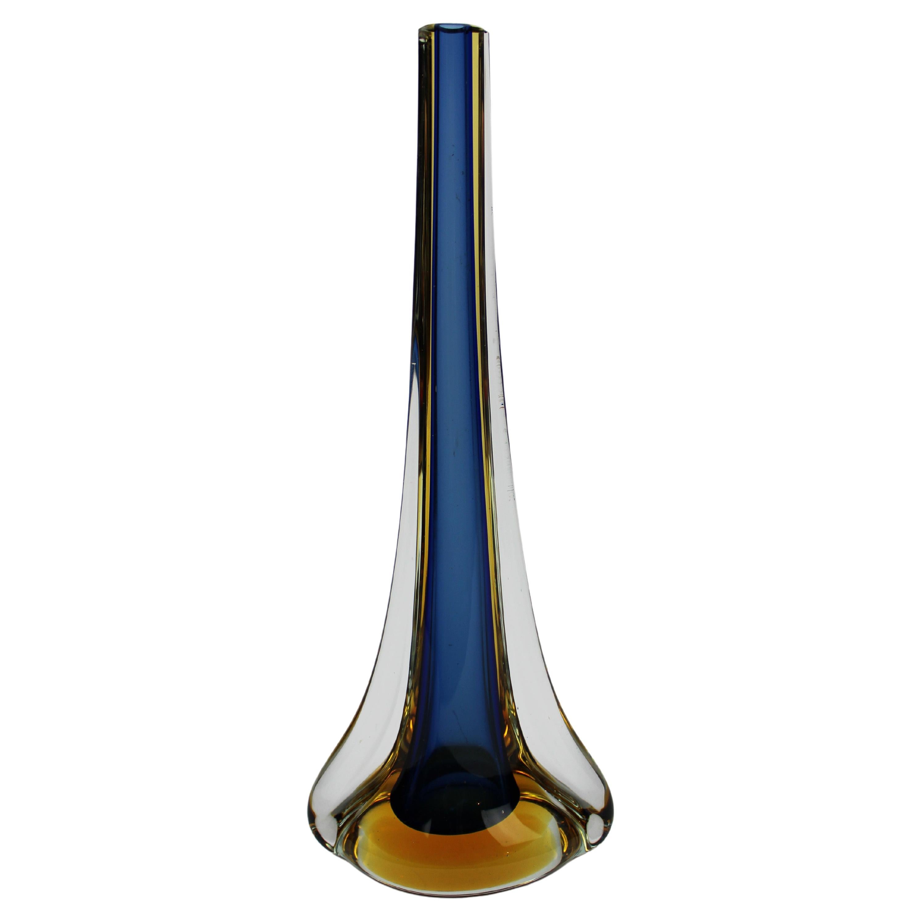 Flavio Poli Vase Murano Seguso Yellow Blue Glass Italy 1970's For Sale ...