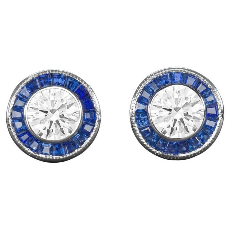 Flawless Art Deco Style Sapphires GIA Certified Round Brilliant Diamond ...