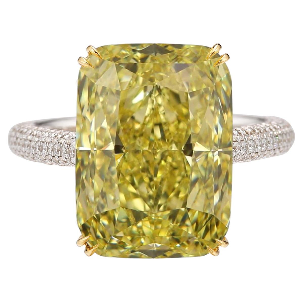 16.30 Fancy Intense Yellow Diamond Ring For Sale at 1stDibs
