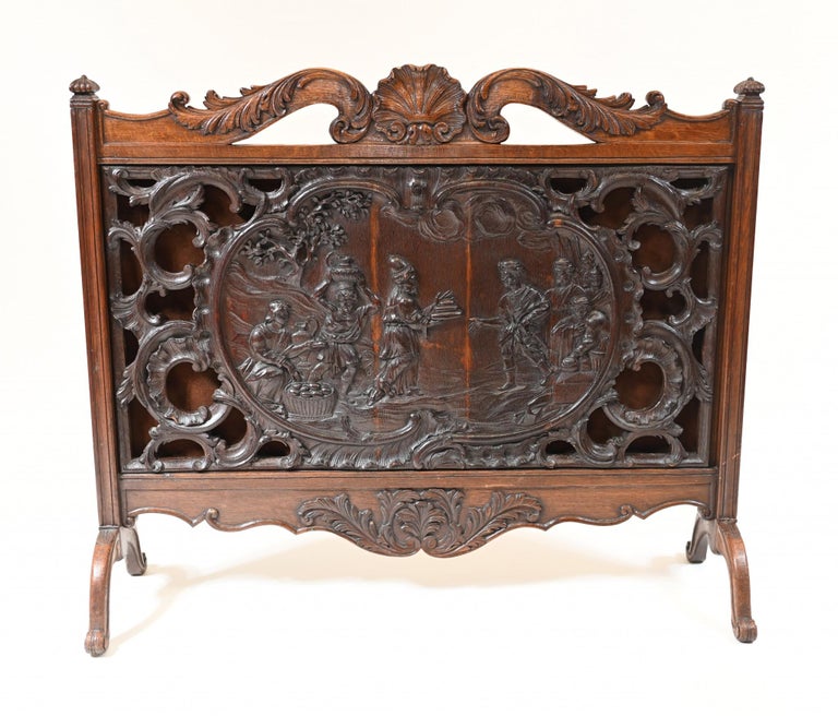 Flemish Carved Fire Screen Divider Walnut 1880 For Sale at 1stDibs