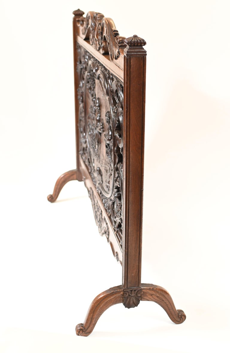 Flemish Carved Fire Screen Divider Walnut 1880 For Sale at 1stDibs