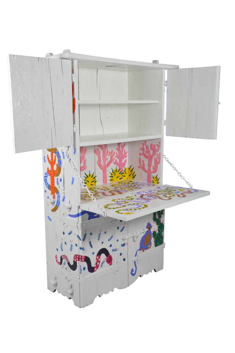 Flemish Gothic Revival Scriptor Oak Desk Painted by Young Artist, circa ...