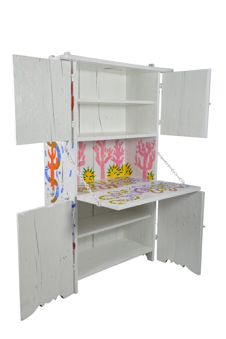 Flemish Gothic Revival Scriptor Oak Desk Painted by Young Artist, circa ...