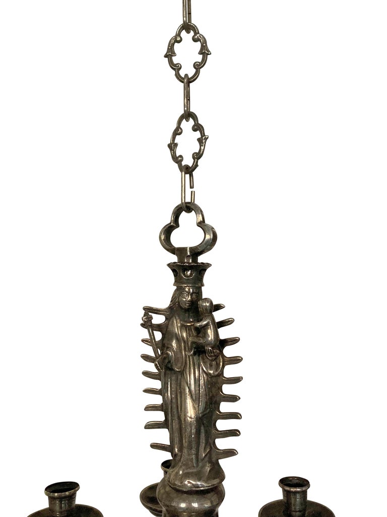 Flemish Gothic Six Light Silver Plated Chandelier For Sale at 1stDibs