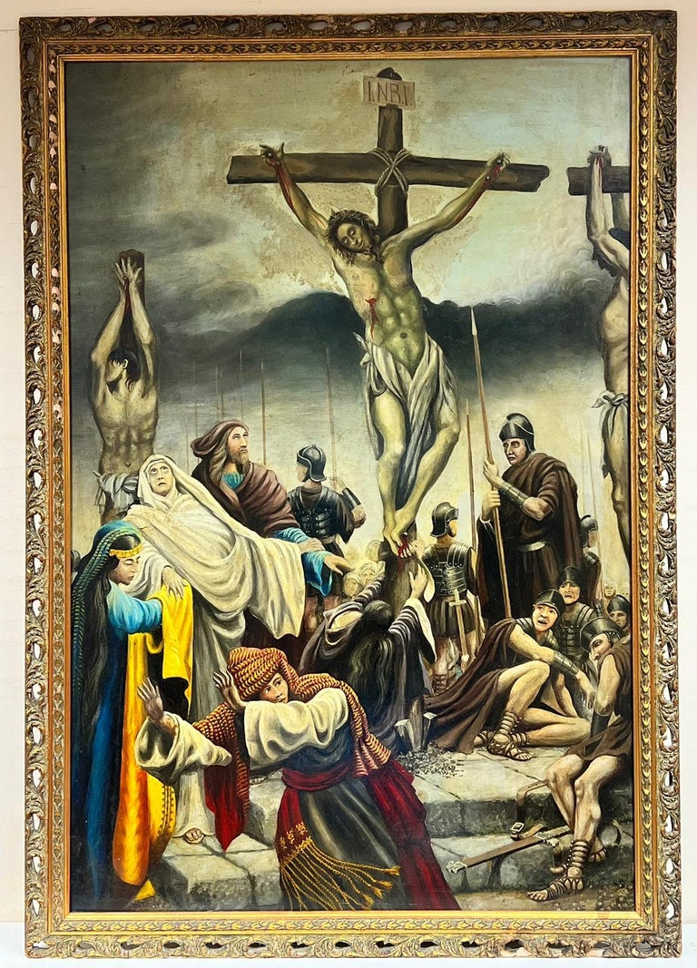 Flemish School - Crucifixion of Christ Huge Flemish Oil Painting in Gilt Frame at 1stDibs