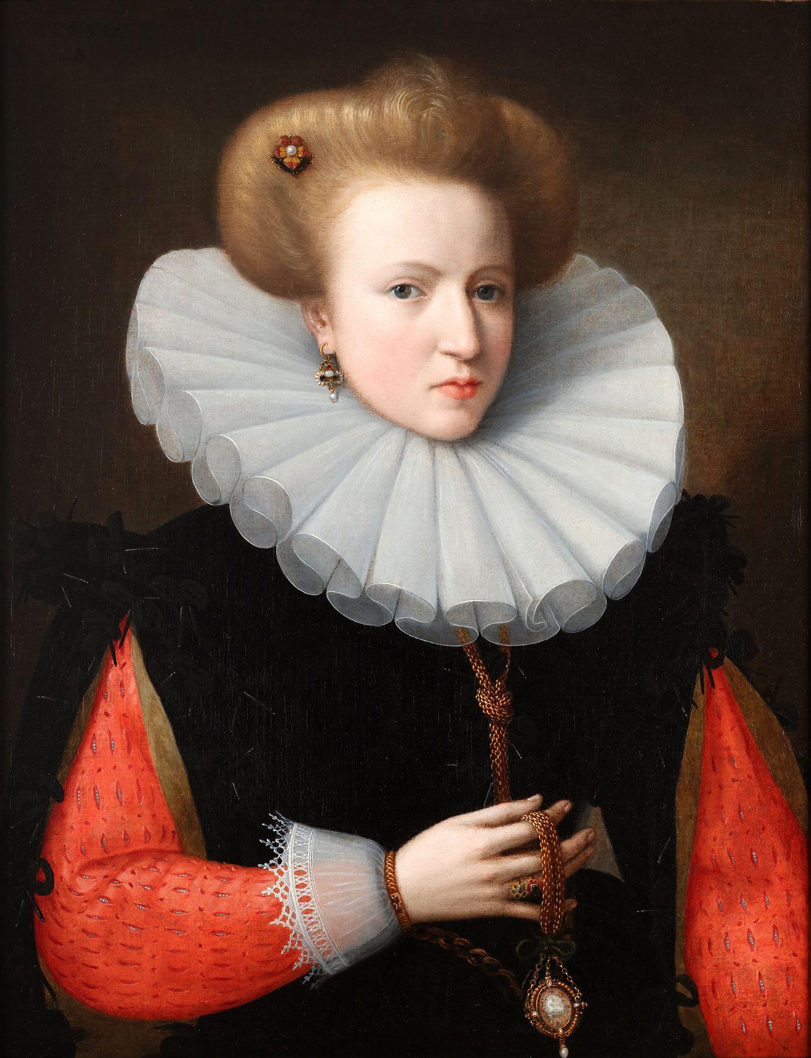 Flemish school, c. 1600 - Portrait of a lady with a white lace collar ...
