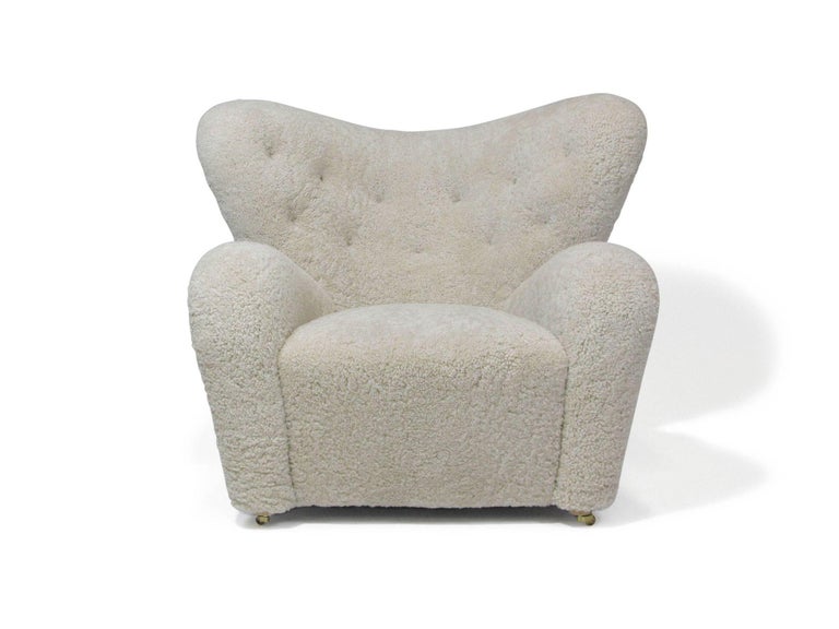 Flemming Lassen "Tired Man" Sheepskin Lounge Chair and Ottoman For Sale ...