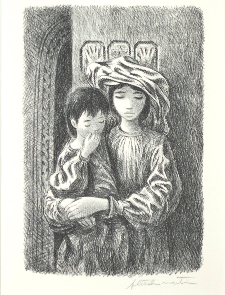 Fletcher Martin - "Arab Children," Portrait of Two Figures Lithograph ...