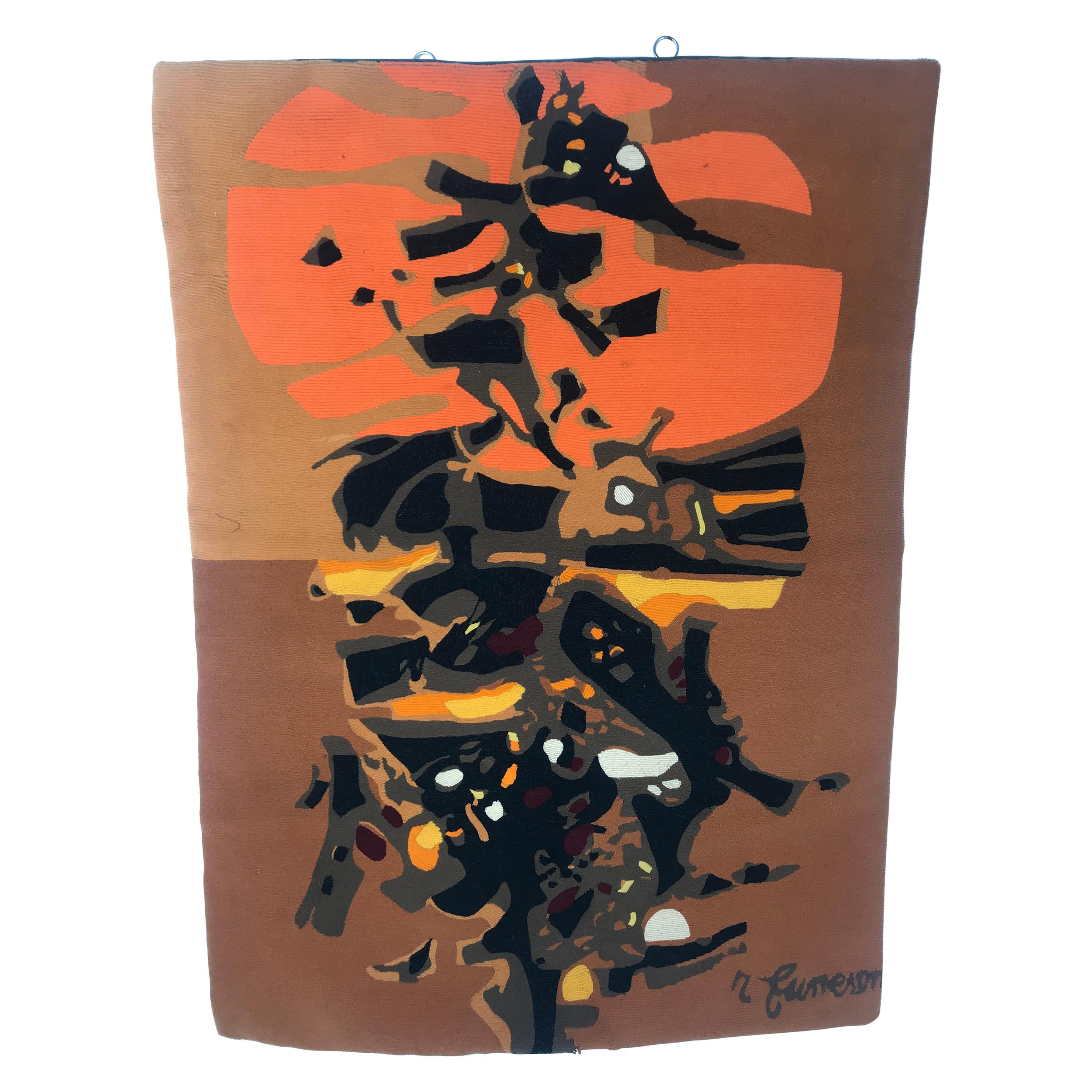 ”Fleur de Feu" Abstract Tapestry Signed “René Fumeron” at 1stDibs
