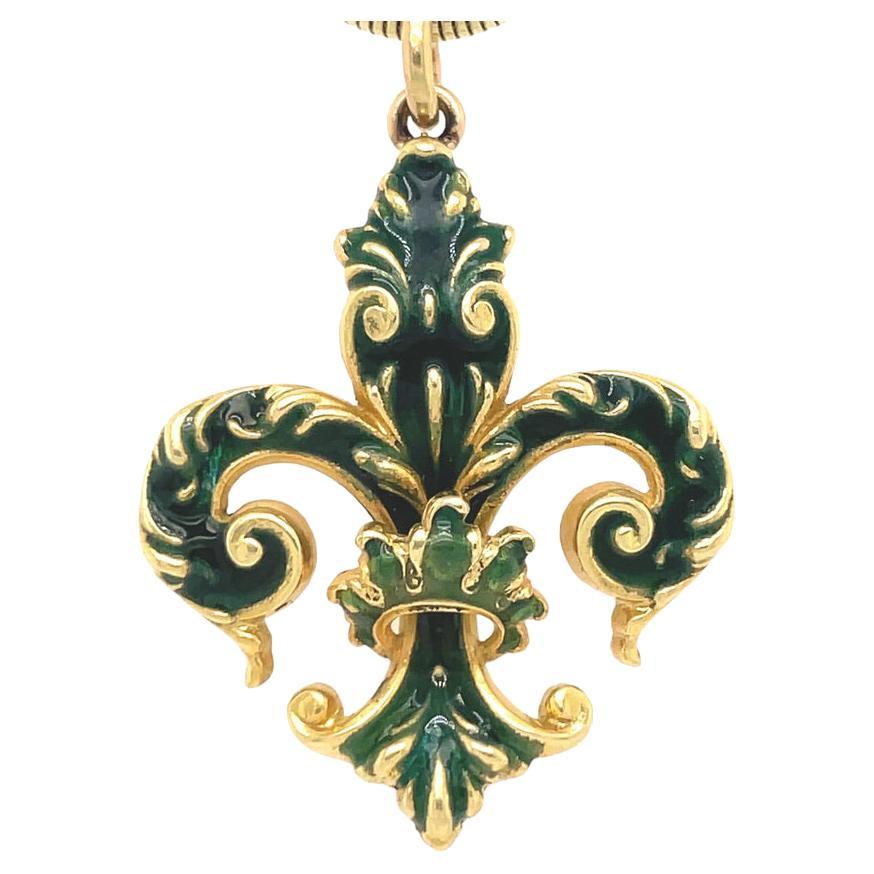 Diamond Fleur De Lis Pendant With Tourmaline Drop On Chain In White