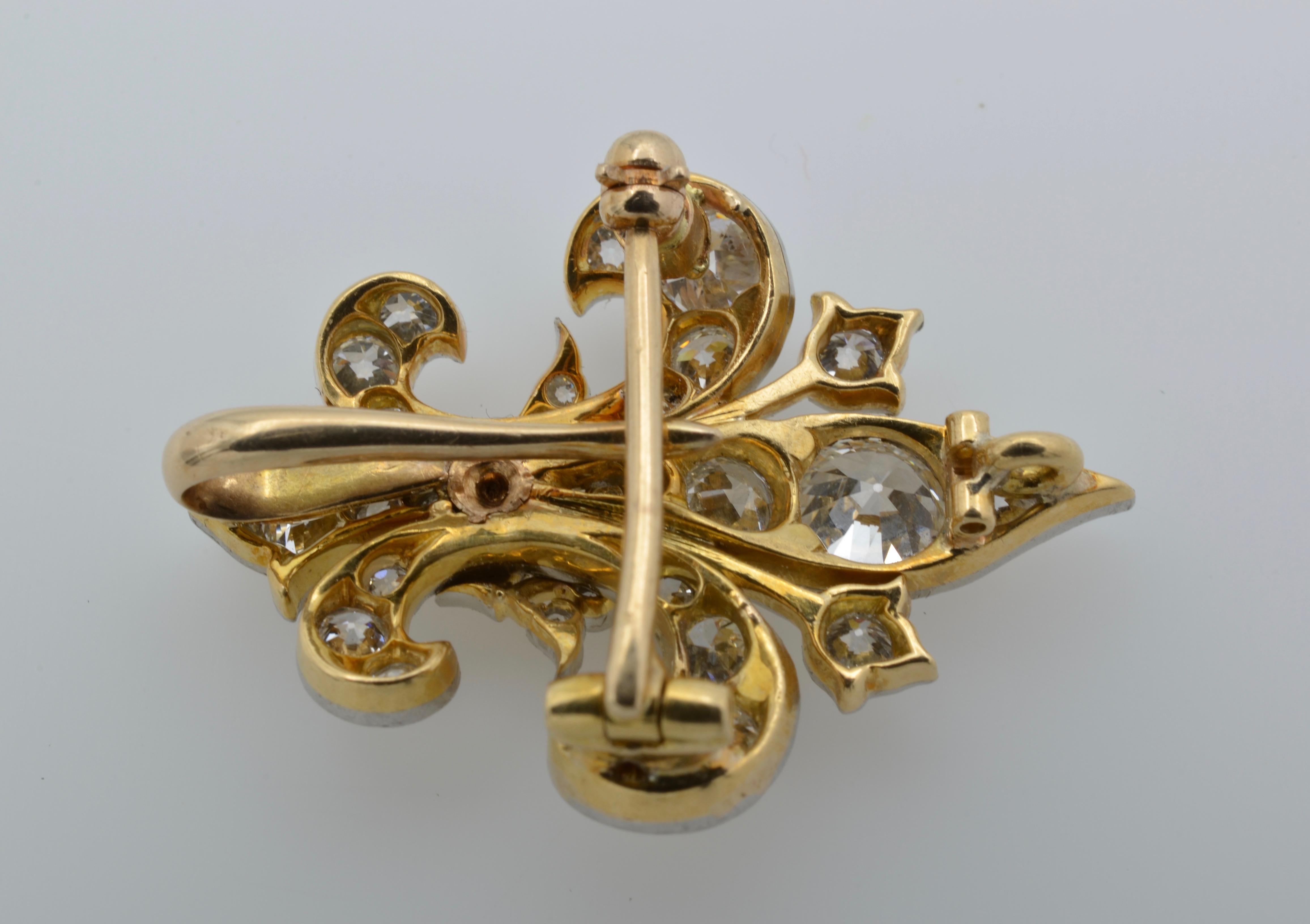Fleur de Lys Old Mine Cut Diamond Gold Brooch From Fraser at 1stDibs | lysold, vintage fleur de ...
