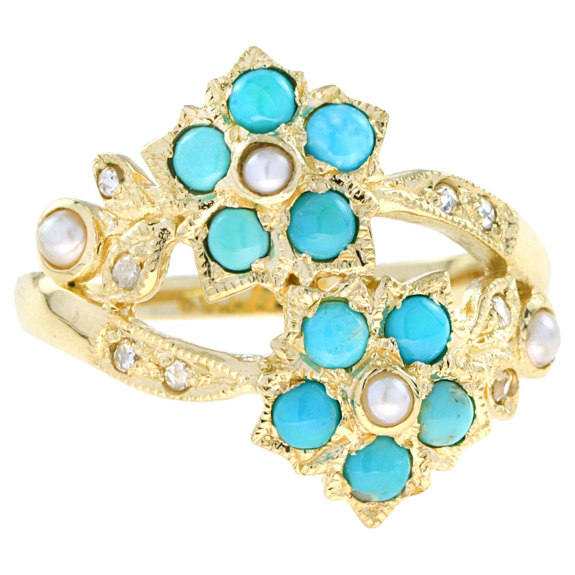 Turquoise Ring with Diamond Embelished Sides at 1stDibs
