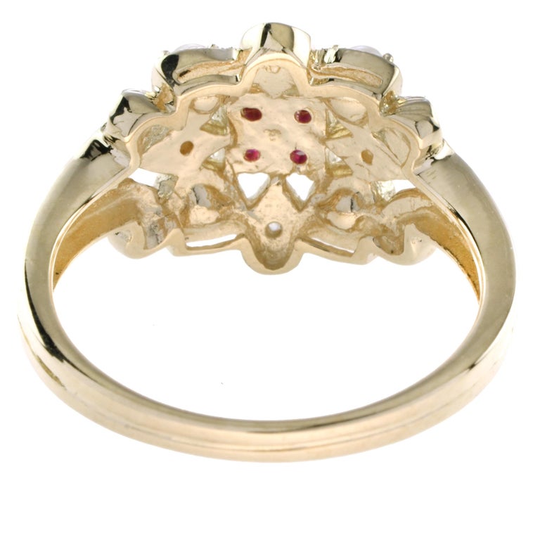 Customizable Vintage Style Natural Ruby with Pearl and Diamond Flower ...