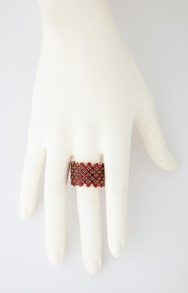 Flexible 7-Row Ruby Rose Gold Ring For Sale at 1stDibs
