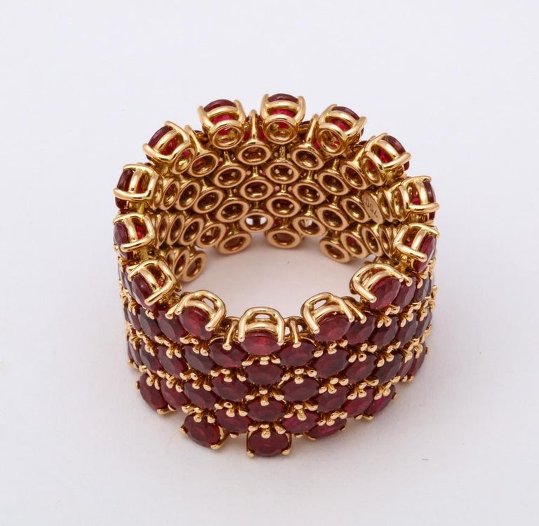 Flexible 7-Row Ruby Rose Gold Ring For Sale at 1stDibs