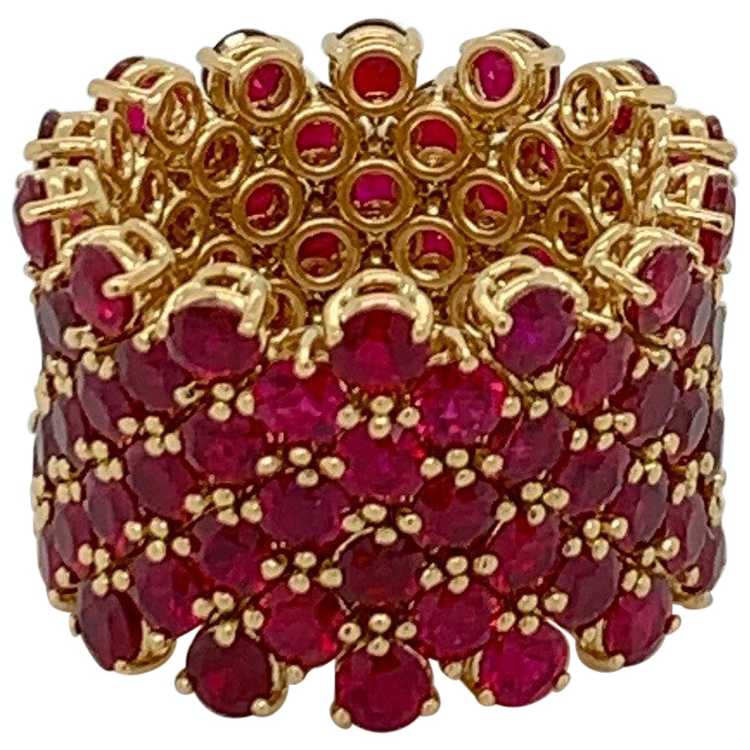 Flexible 7-Row Ruby Rose Gold Ring at 1stDibs