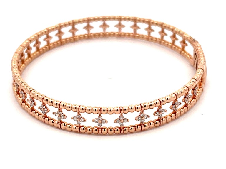 Flexible Diamond Flower Motif Bracelet in 14k Rose Gold For Sale at 1stDibs