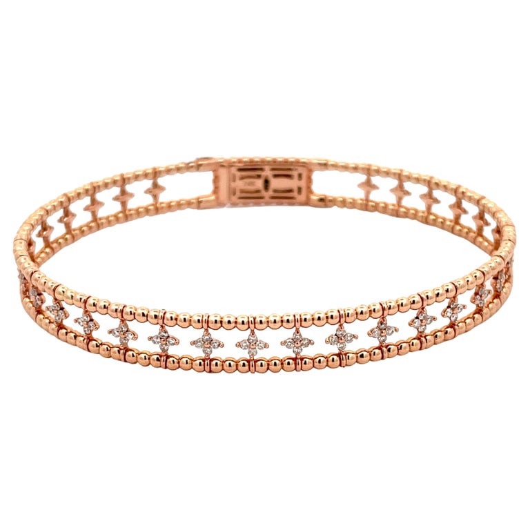 Flexible Diamond Flower Motif Bracelet in 14k Rose Gold For Sale at 1stDibs