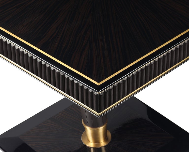 Flint Table with Leather and Brass by Madheke For Sale at 1stDibs