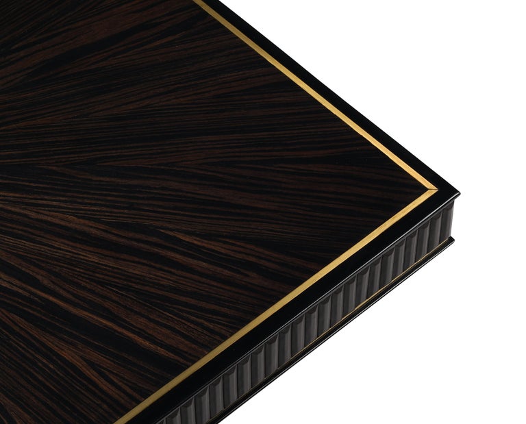 Flint Table with Leather and Brass by Madheke For Sale at 1stDibs