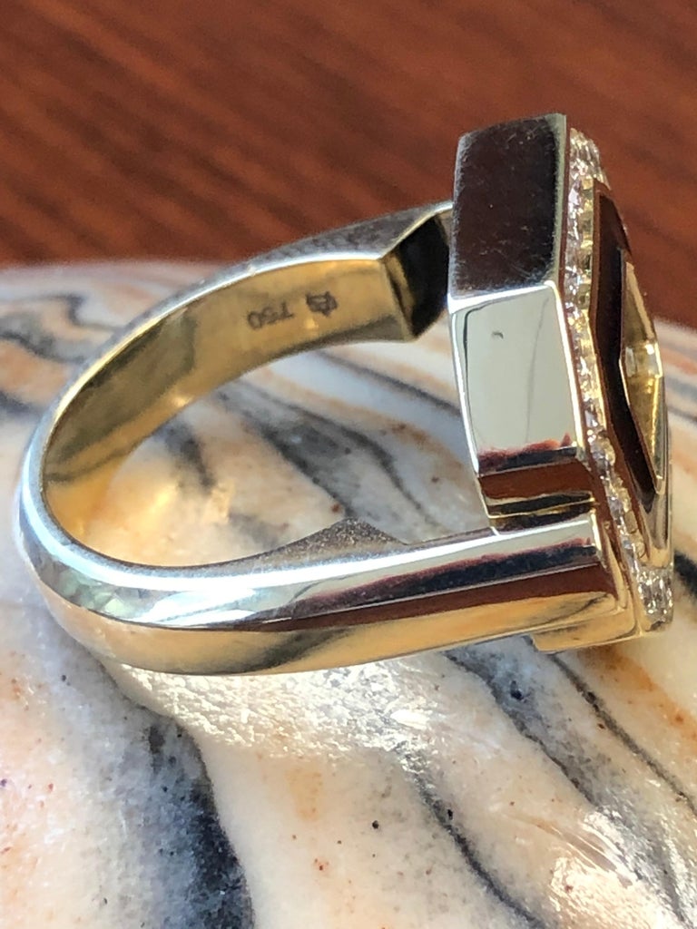 Flip Top Diamond and Black Enamel Gold Ring For Sale at 1stDibs