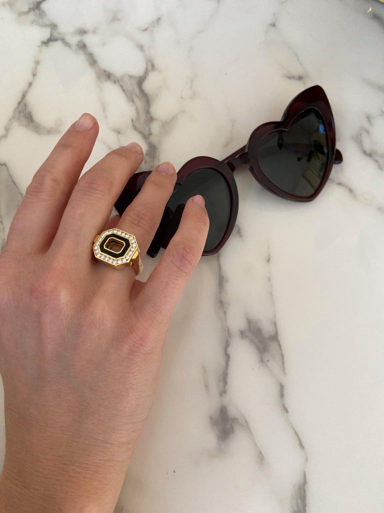 Flip Top Diamond and Black Enamel Gold Ring For Sale at 1stDibs