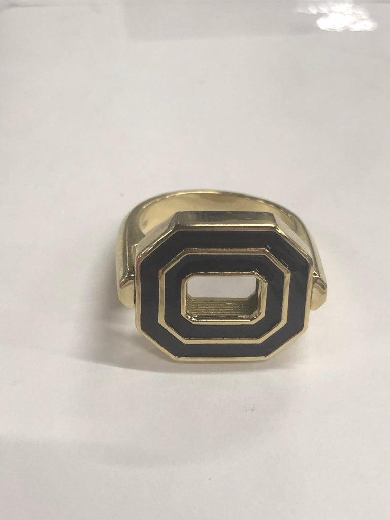 Flip Top Gold and Black Enamel Ring For Sale at 1stDibs