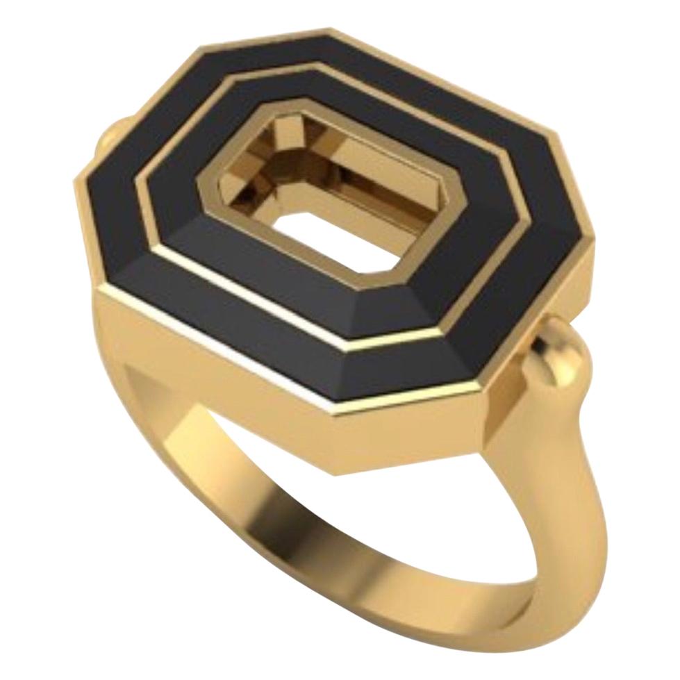 Flip Top Gold and Black Enamel Ring For Sale at 1stDibs