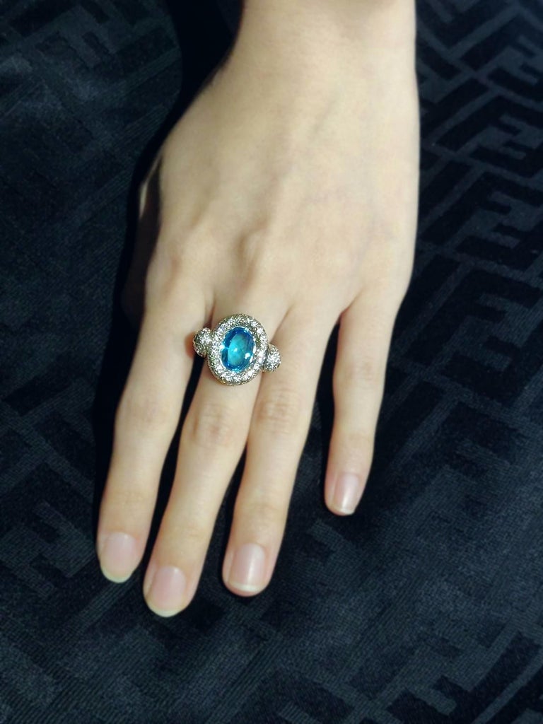 Flippable Double Sided Blue Topaz Black and White Diamond Ring For Sale ...