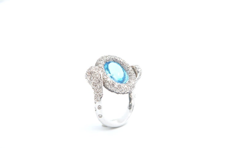 Flippable Double Sided Blue Topaz Black and White Diamond Ring For Sale ...