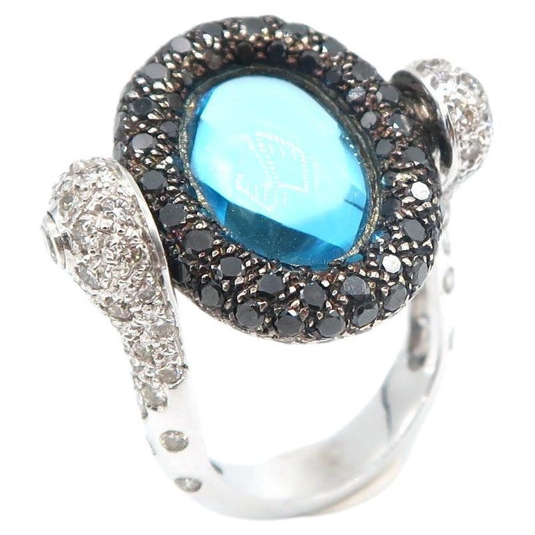 Flippable Double Sided Blue Topaz Black and White Diamond Ring For Sale ...