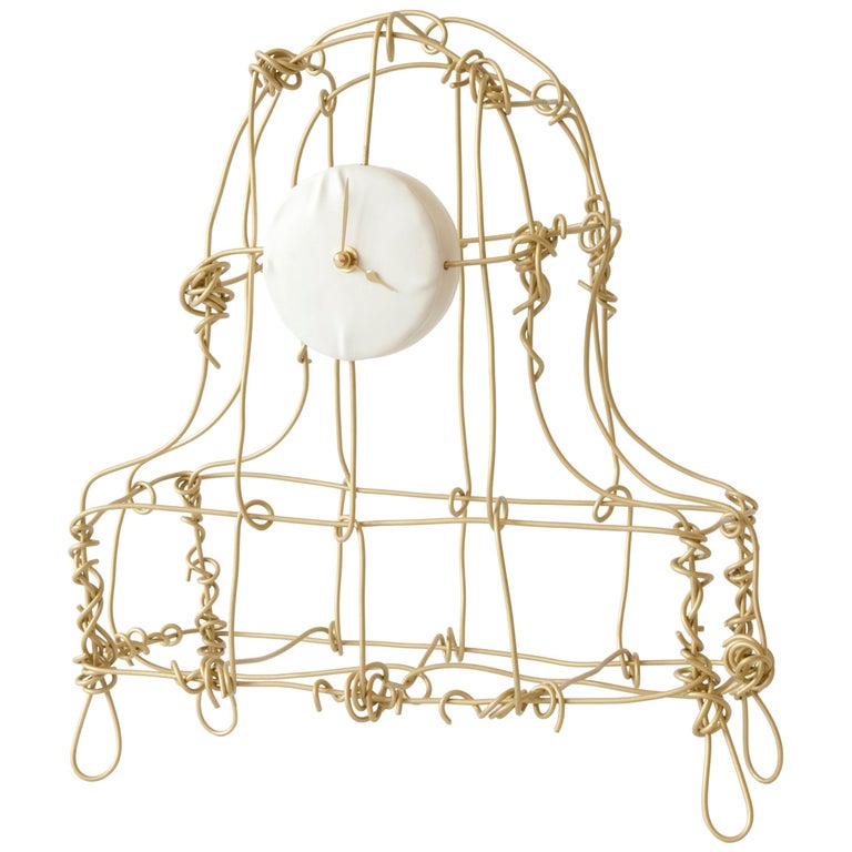 Floating Frames Mantel Clock Brass and Sandblasted For Sale at 1stDibs