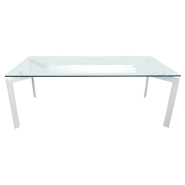 1990s Floating Glass Metal Metra Dining Table Makio Hasuike for Seccose ...