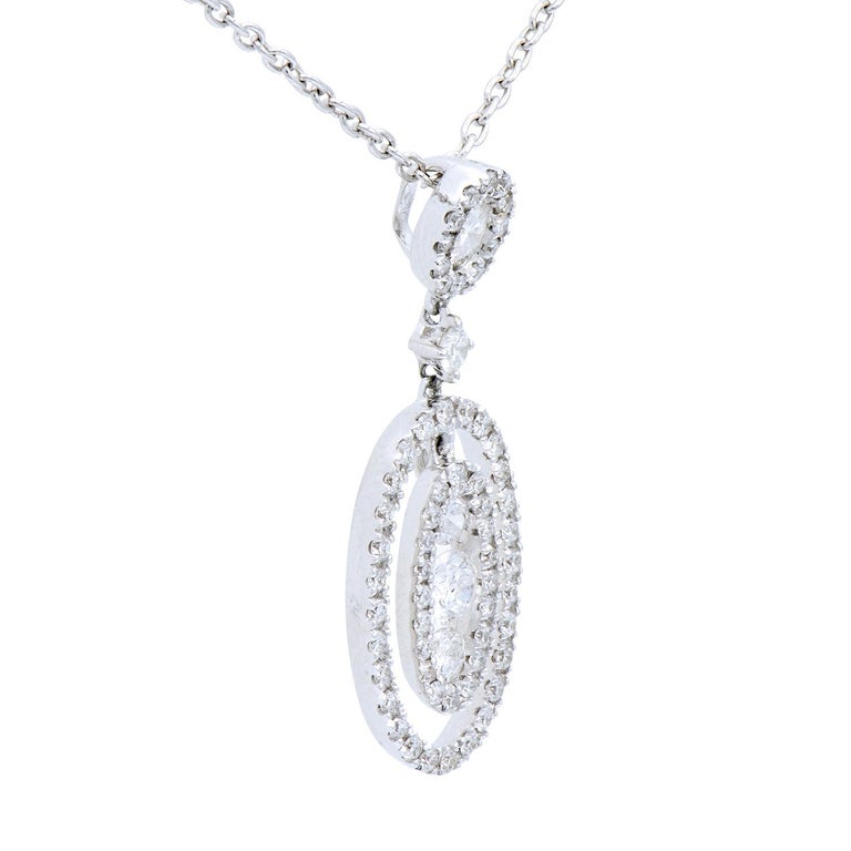 Floating Oval Diamond Pendant with Chain For Sale at 1stDibs