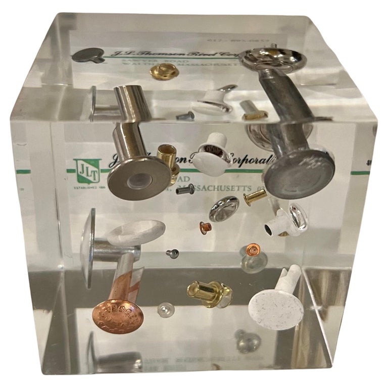 Floating Rivets in Lucite Cube Advertisement Paperweight Style of ...