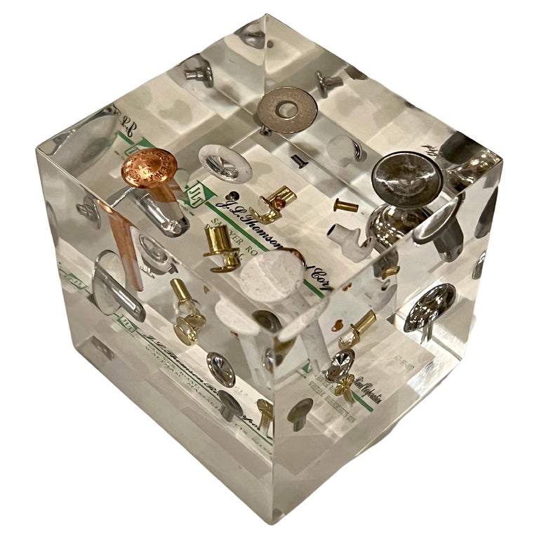 Floating Rivets in Lucite Cube Advertisement Paperweight Style of ...