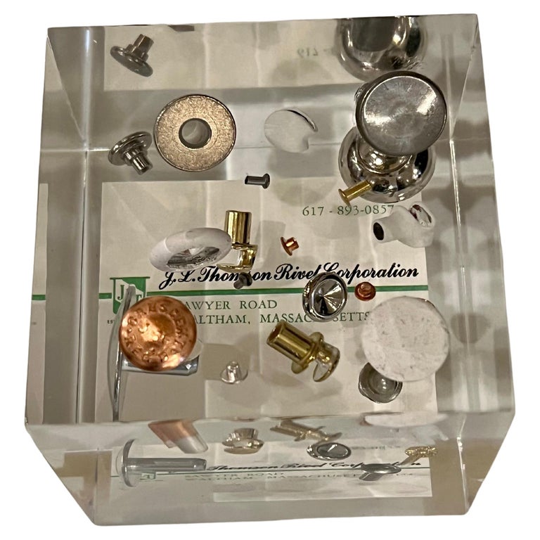 Floating Rivets in Lucite Cube Advertisement Paperweight Style of ...