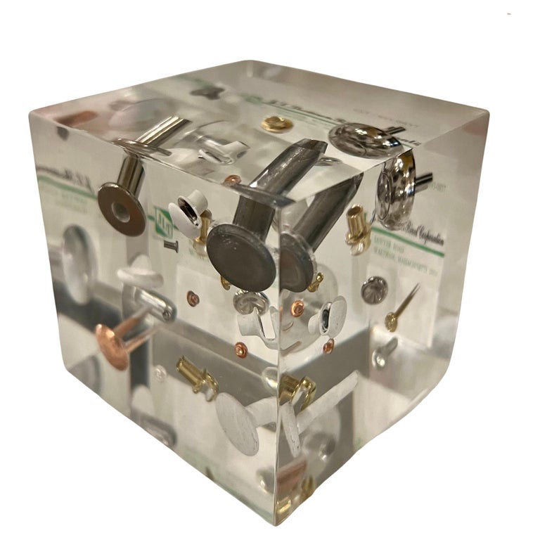 Floating Rivets in Lucite Cube Advertisement Paperweight Style of ...