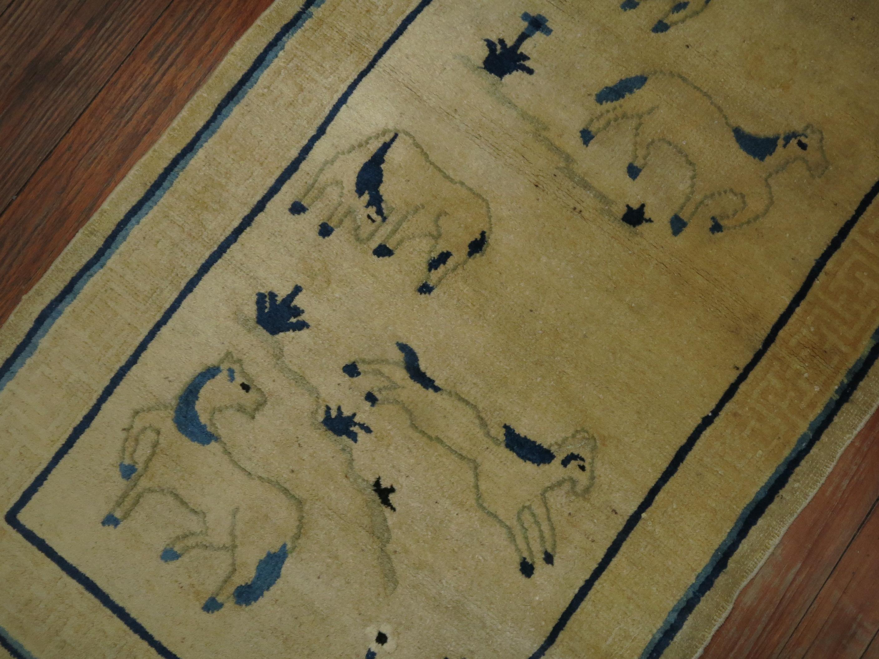 Flocking Horses Chinese Pictorial Throw Rug at 1stDibs