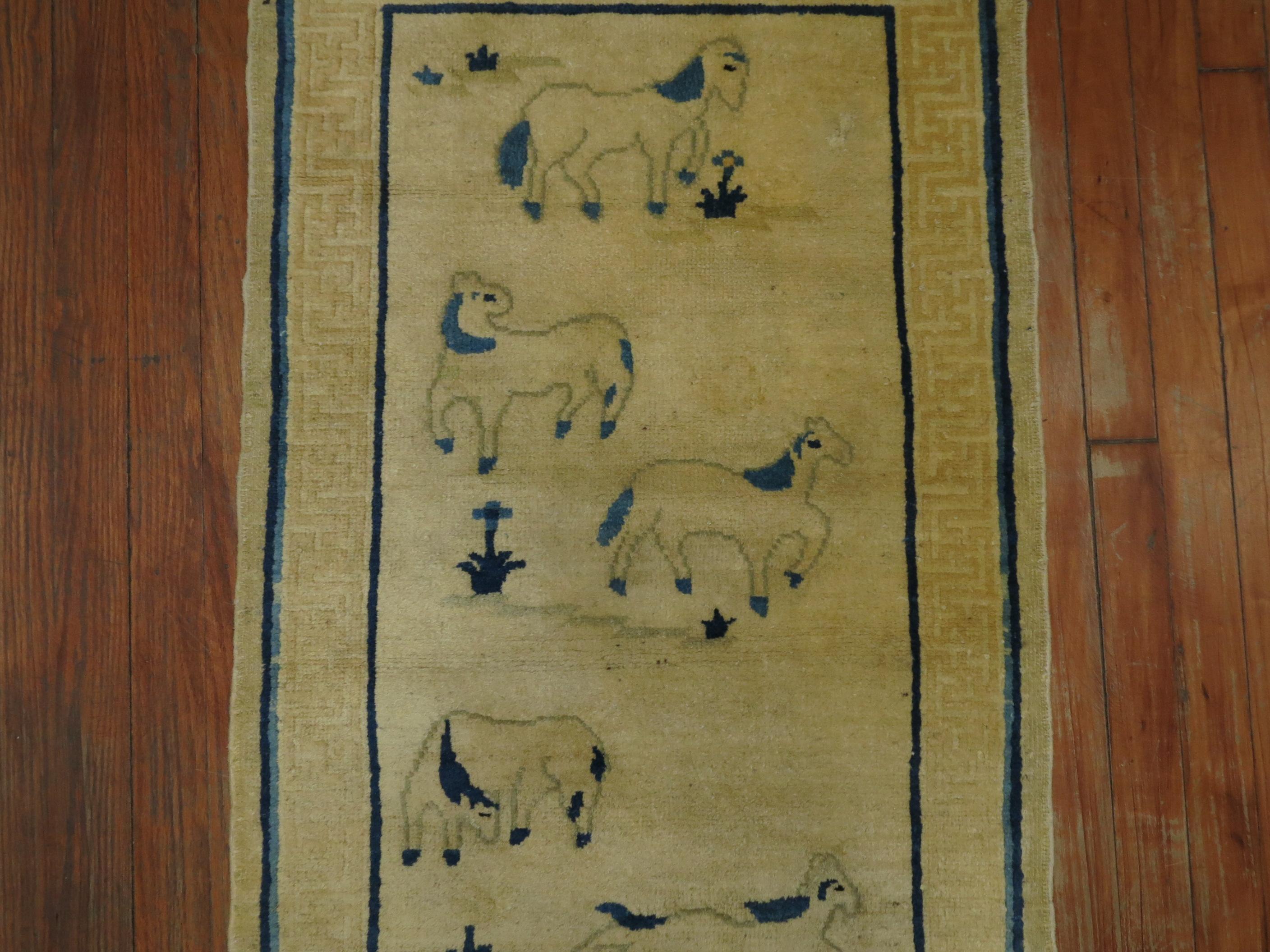 Flocking Horses Chinese Pictorial Throw Rug at 1stDibs