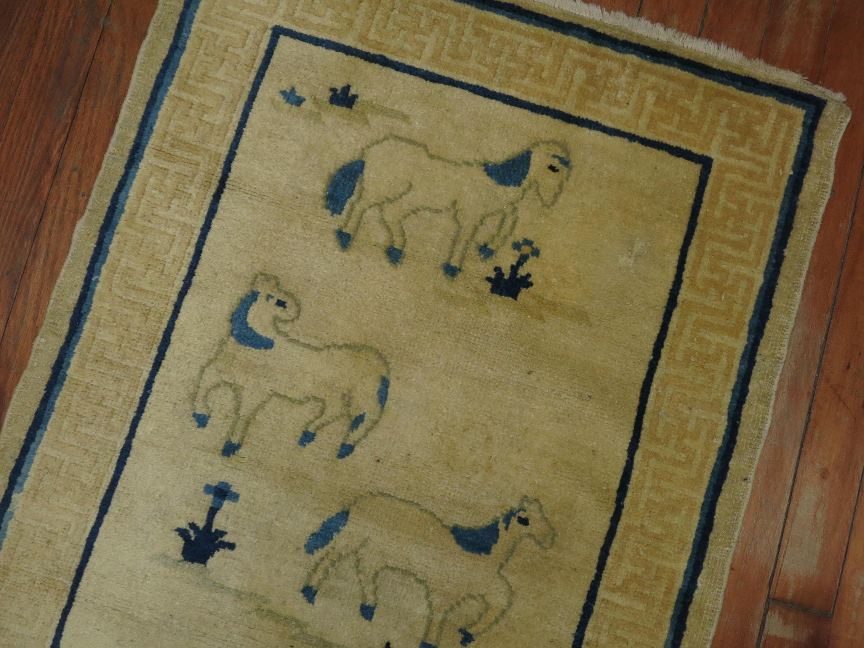 Flocking Horses Chinese Pictorial Throw Rug at 1stDibs